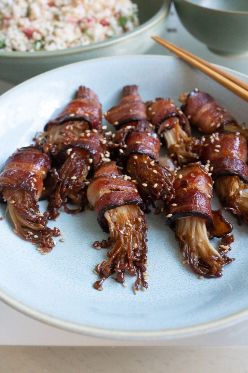 Bacon Wrapped Enoki Mushrooms - Onolicious Hawaiʻi