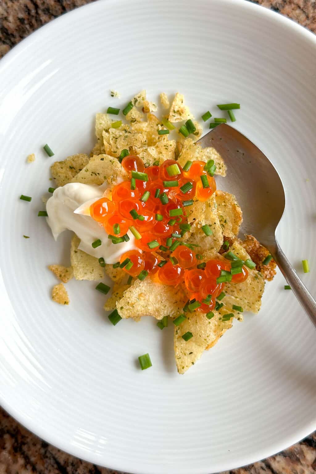 Salmon Roe (Ikura) with Crème Fraîche and Chips! - Onolicious Hawaiʻi