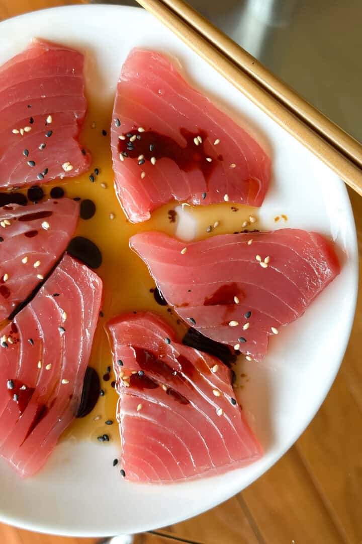 Ahi Tuna Sashimi with Sesame Oil and Soy Sauce - Onolicious Hawaiʻi